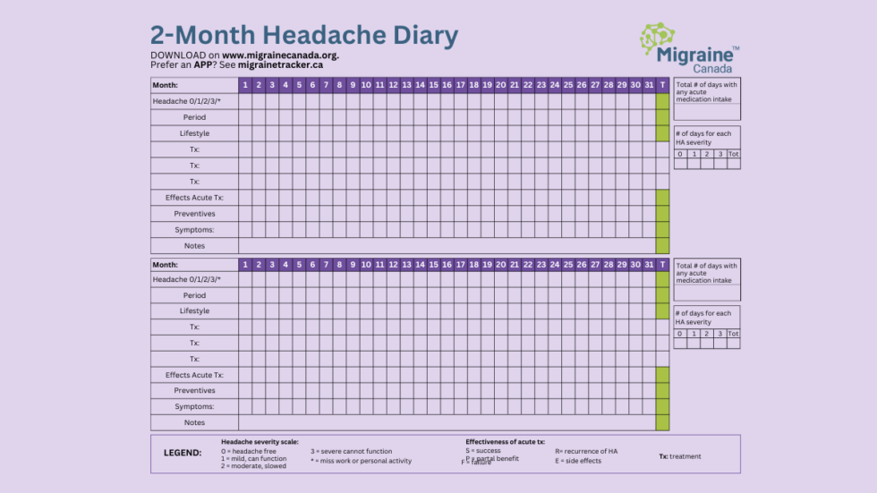 Printable Migraine Diary Templates - Migraine Canada